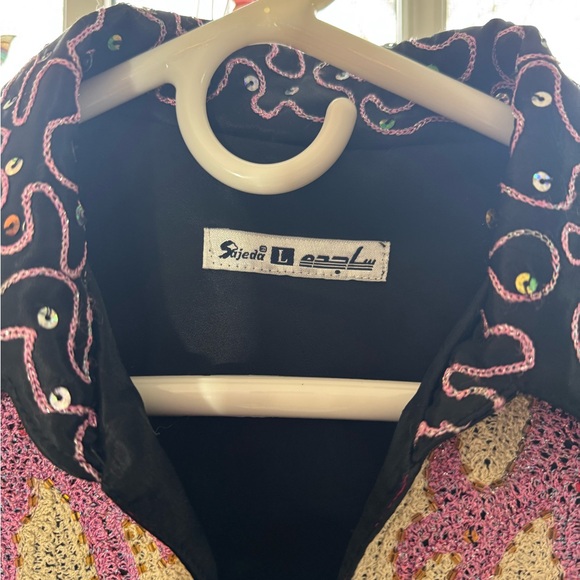 Saja | Dresses | Vintage Sajeda Kaftan Caftan Dress Black Satin Pink ...